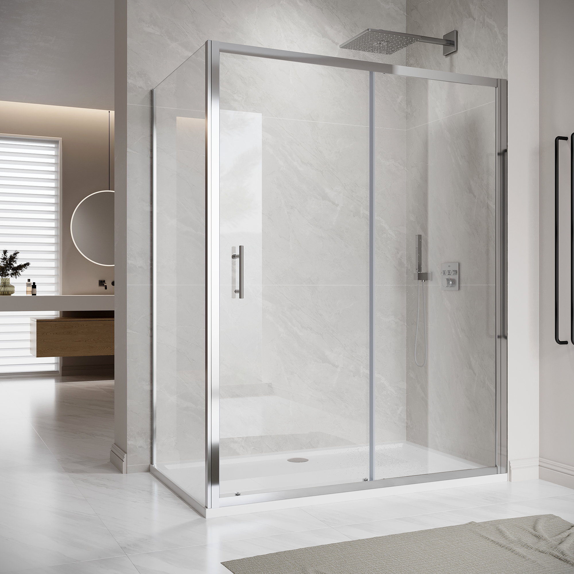 ELEGANT Sliding Shower Enclosure 1200 x 800 mm 6mm Safety Glass Reversible Bathroom Cubicle ...